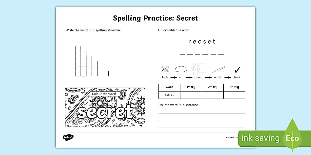 Secret Spelling Practice Worksheet (Teacher-Made) - Twinkl