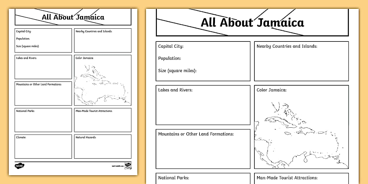 All About Jamaica Research and Write Worksheet for 3rd-5th Grade