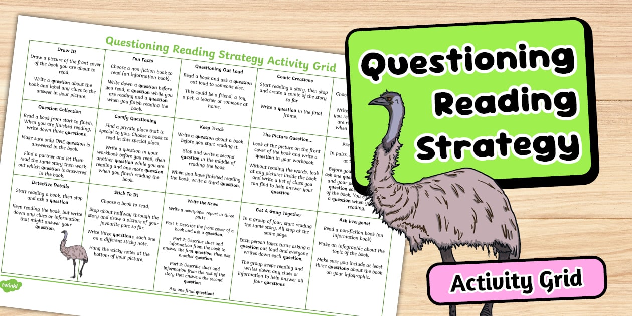 Questioning Reading Strategy Activity Grid - Engaging Tasks
