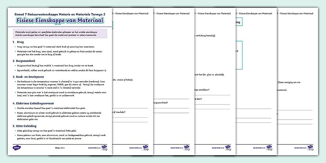 Gr 7 Fisiese Eienskappe Van Materiaal (teacher made)