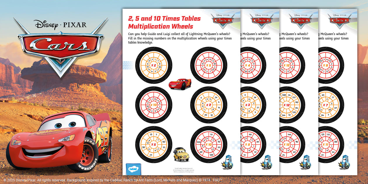 👉 Cars: Maters Multiplication Wheels Activity Sheets
