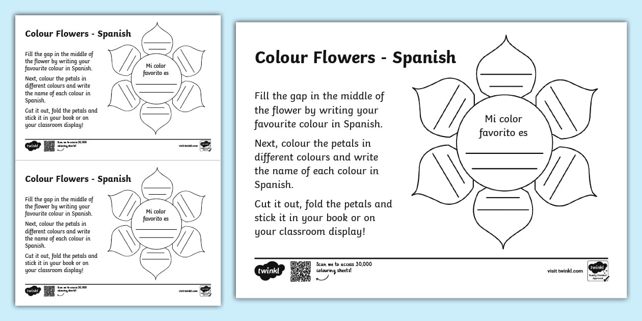 MFL Spanish Colour Flowers Worksheet (teacher made) - Twinkl
