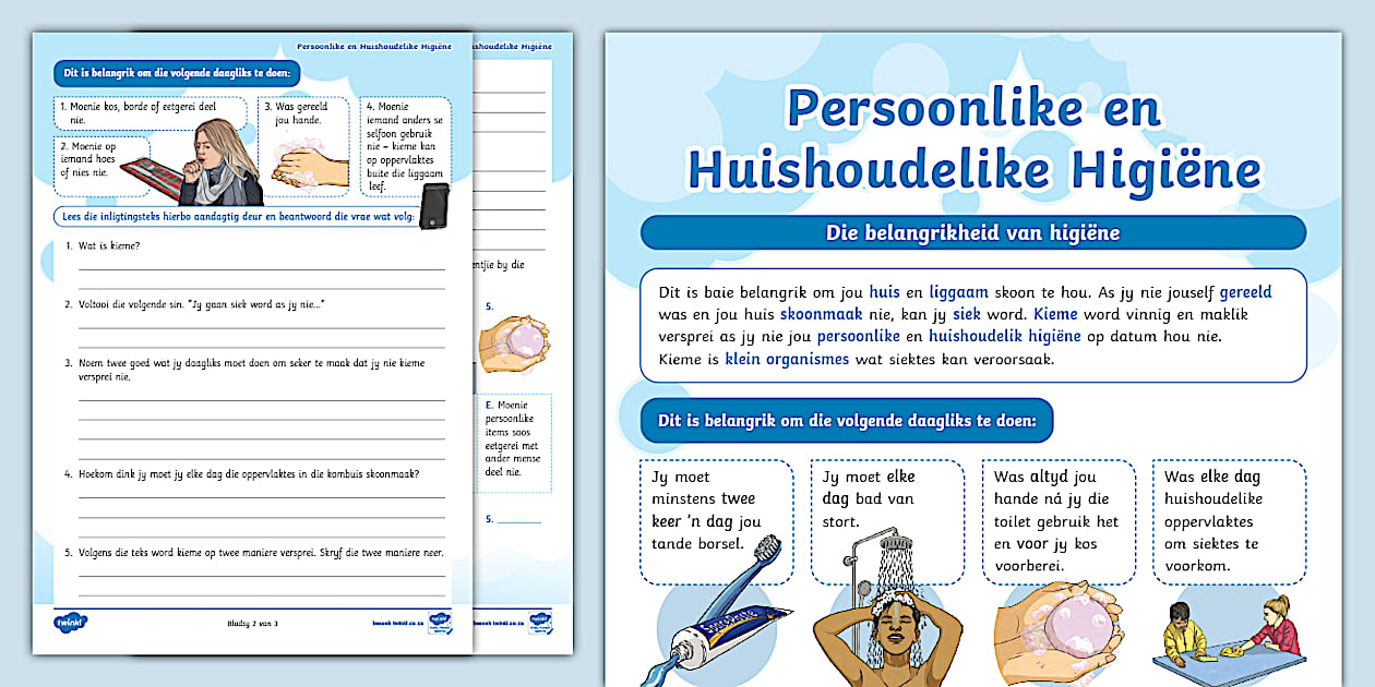 Persoonlike en Huishoudelike Higiëne - Aktiwiteit - Twinkl