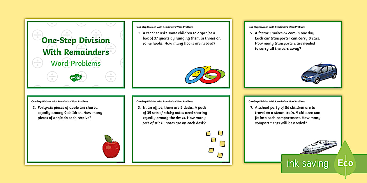 KS2 Division with Remainders Word Problems Maths Challenge Cards