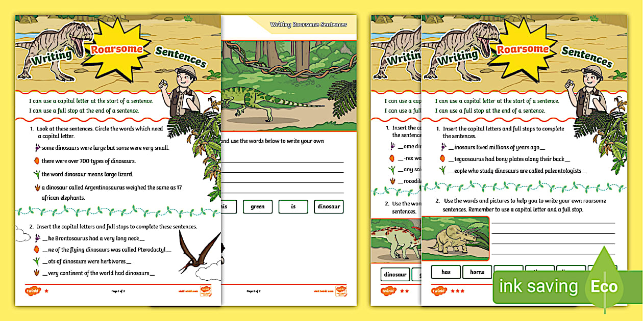 Writing Roarsome Sentences Differentiated Worksheet Pack