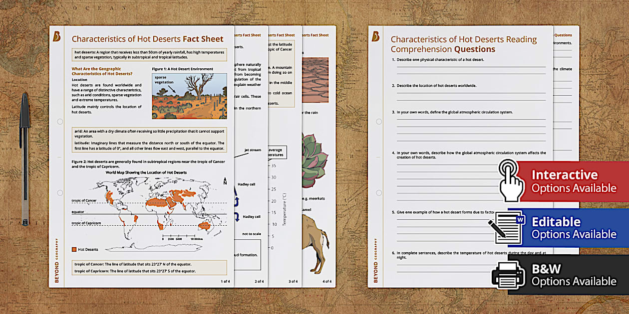 AQA Characteristics of Hot Deserts Reading Comprehension