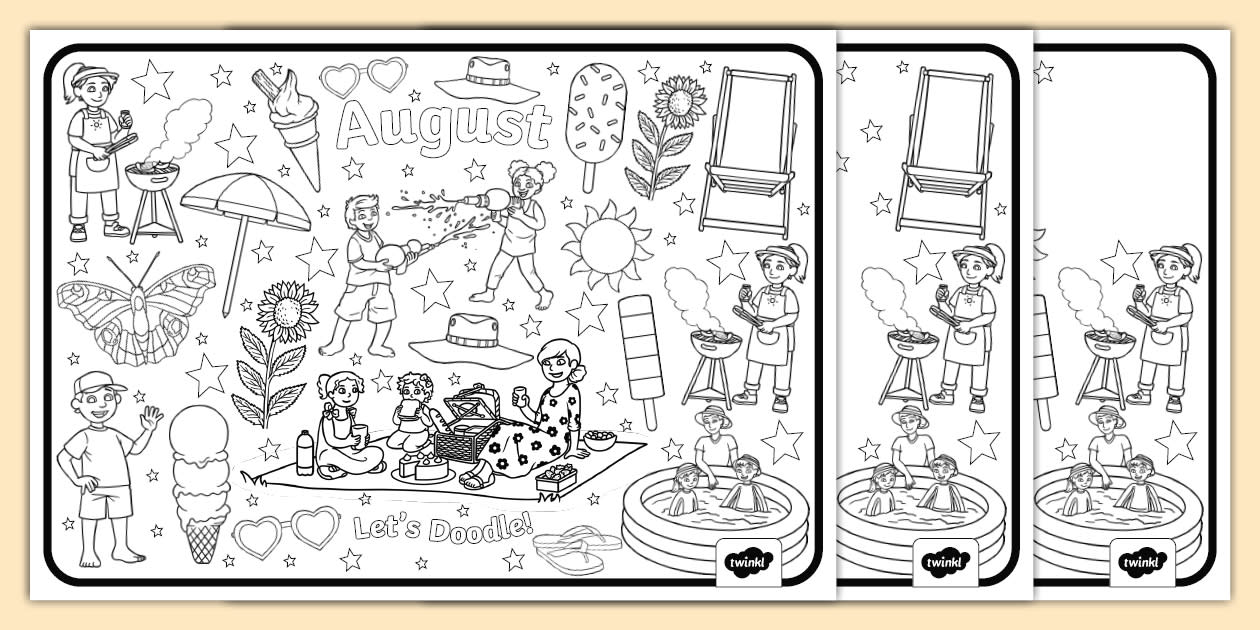 August Doodle Colouring Pages - Twinkl - KS1 - Twinkl