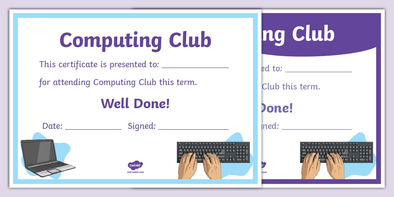 Computing Club Certificates Twinkl (teacher made) - Twinkl