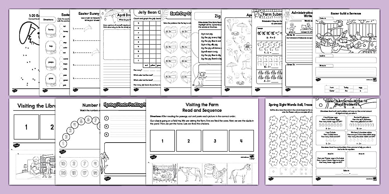 Kindergarten April Math and Literacy No-Prep Packet - Twinkl