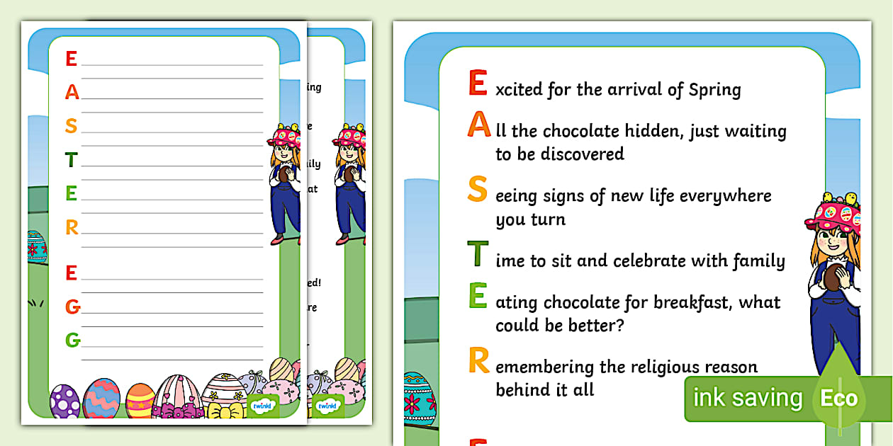 Easter Egg Acrostic Poem Example (teacher made) - Twinkl