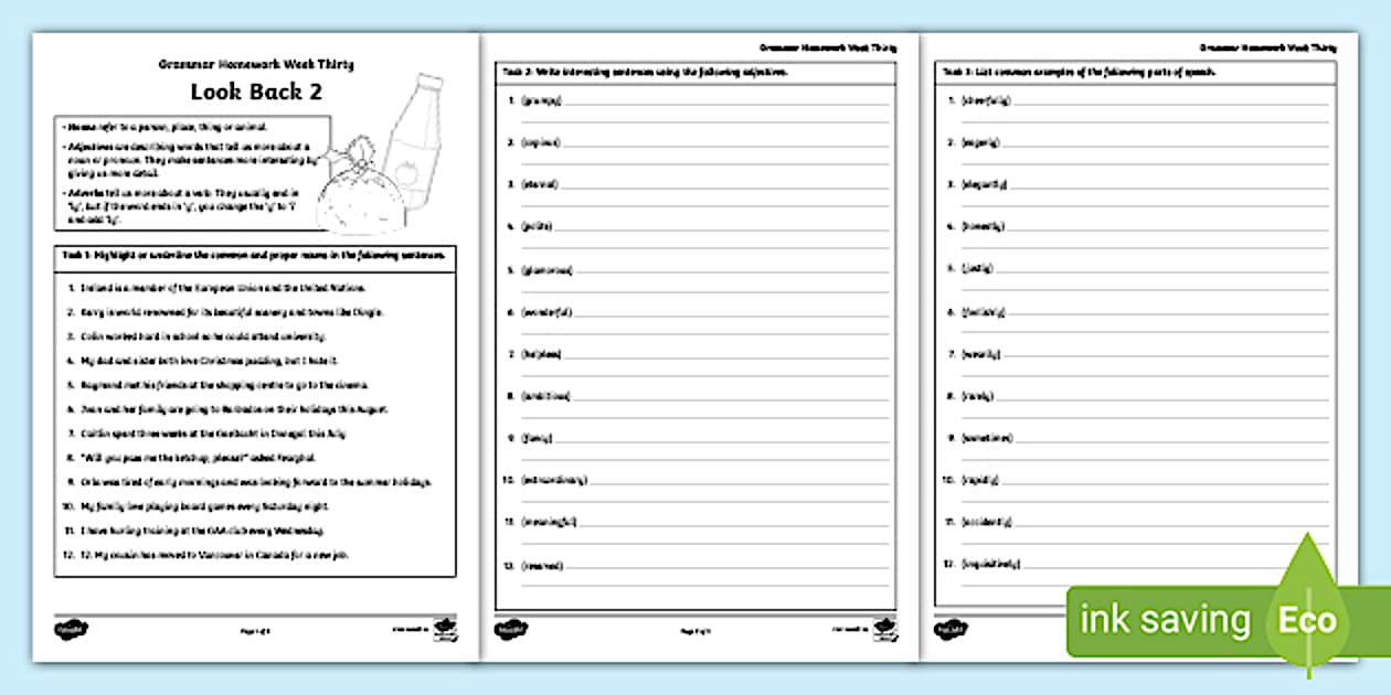 Grammar Homework Week Thirty (teacher made) - Twinkl