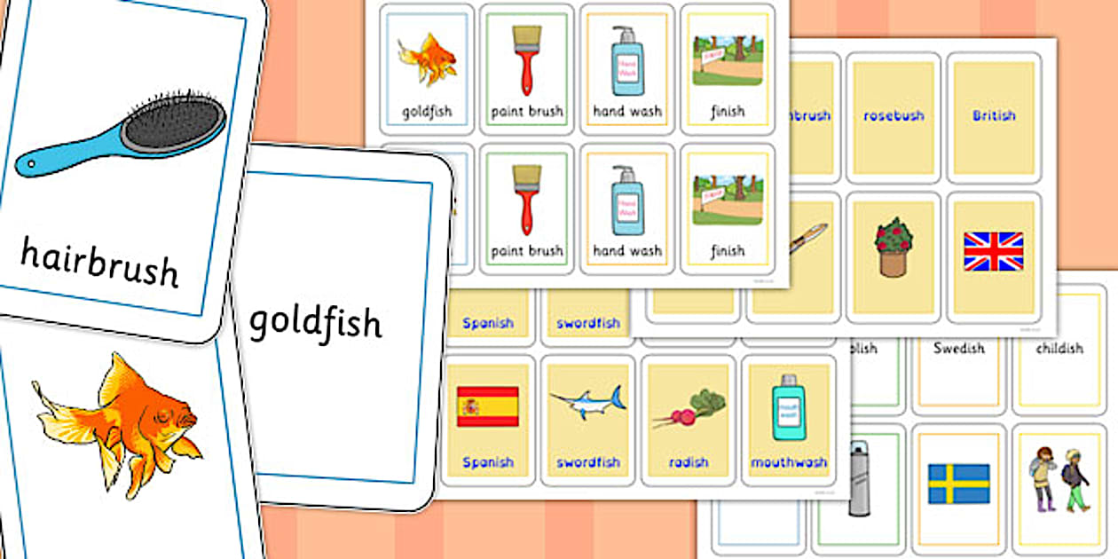 Dyslexic Two Syllable Final 'Sh' Sound Playing Cards