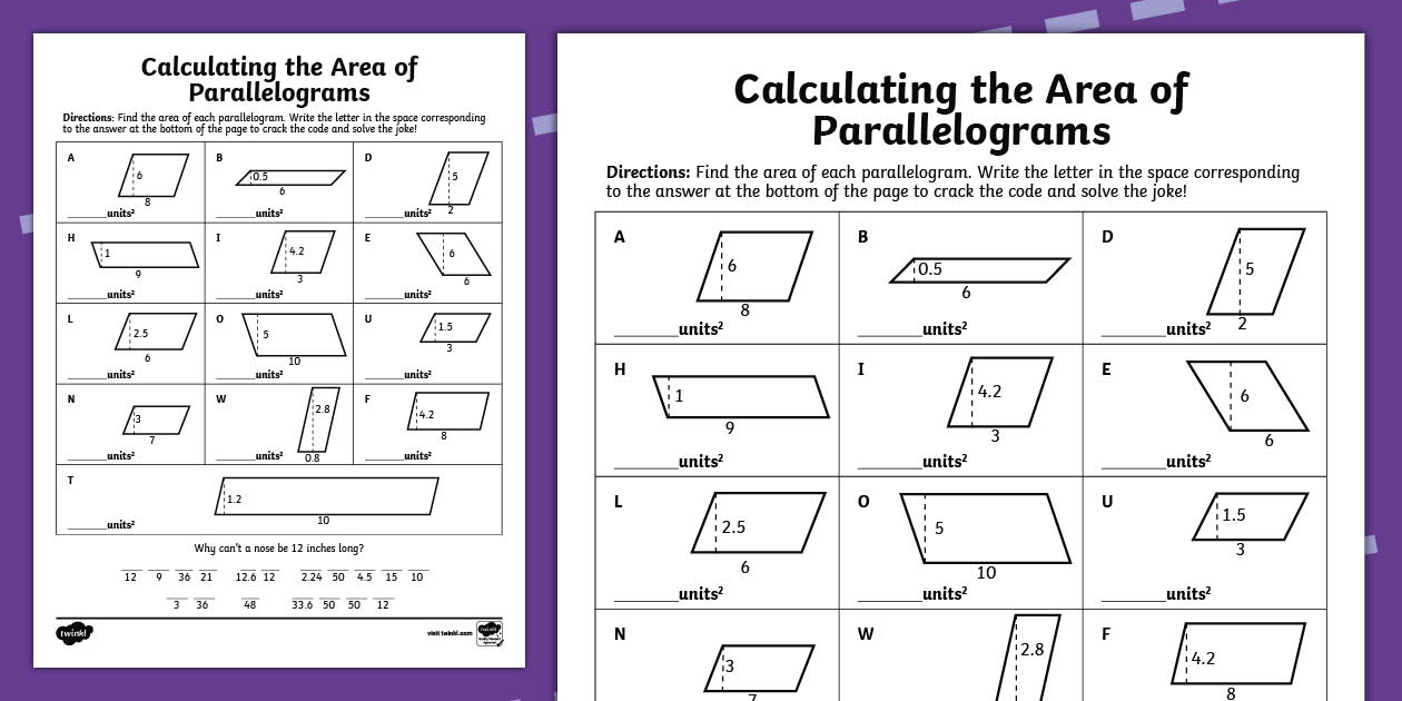 Sixth Grade Calculating the Area of Parallelograms Math Jokes Crack the ...