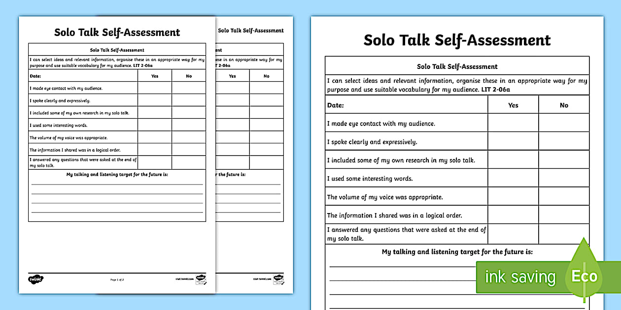 CfE Second Level Solo Talk Self Assessment Grid - Twinkl