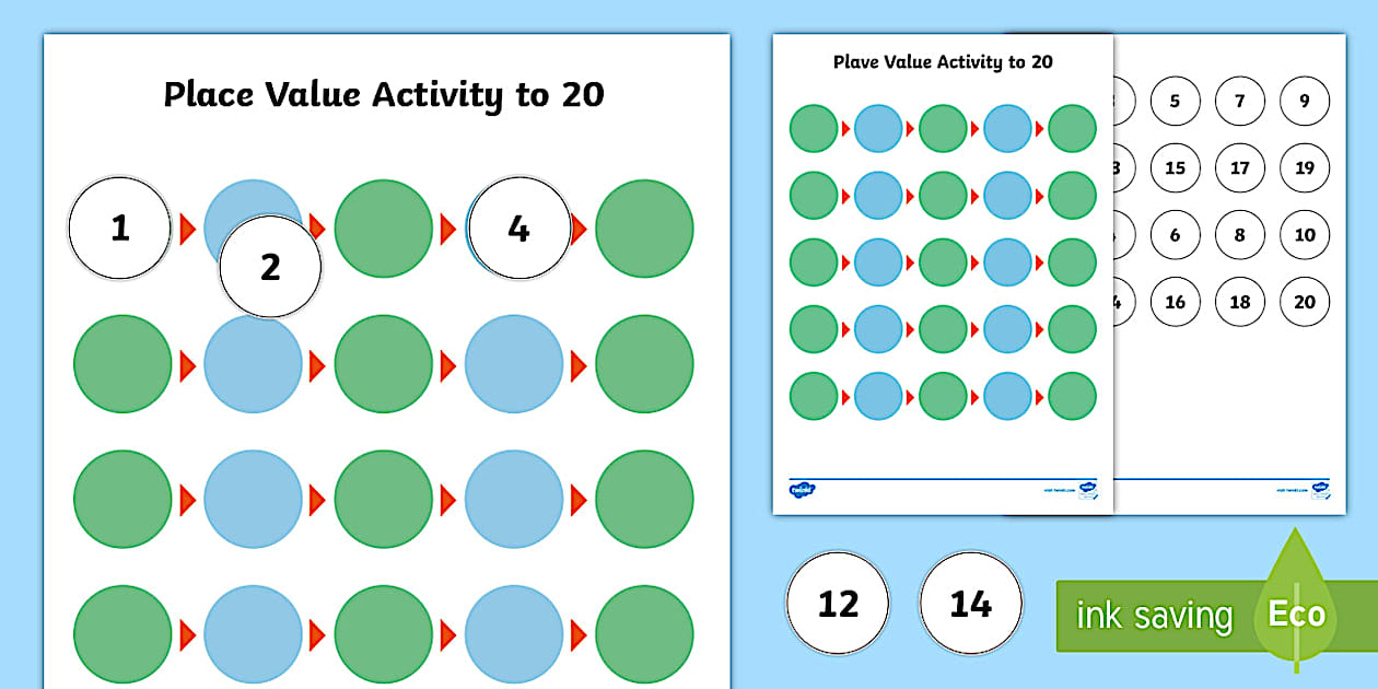 Place Value to 20 Worksheets | Decimal Place Value Counters