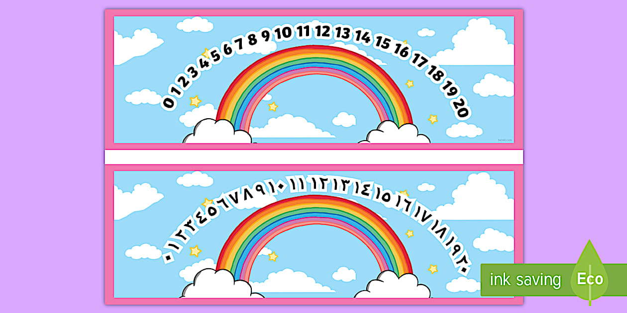 Rainbow 0 20 Curved Number Line Number Line - Arabic/English - الإنجليزية