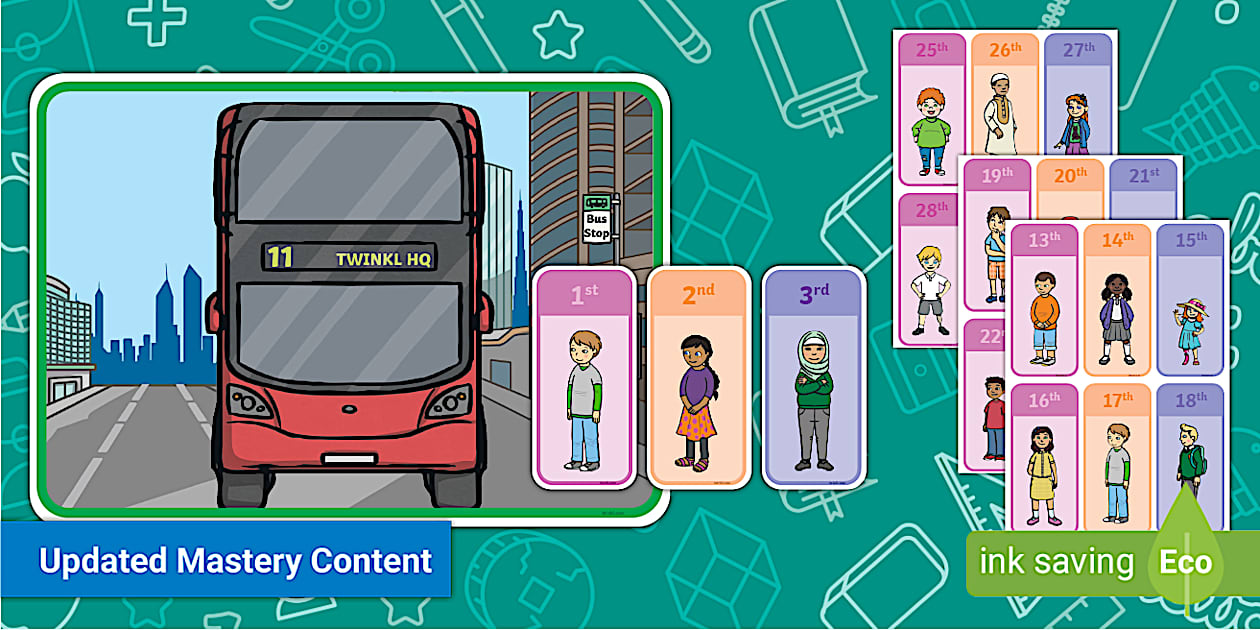Bus Stop Ordinal Number Queue (teacher made) - Twinkl