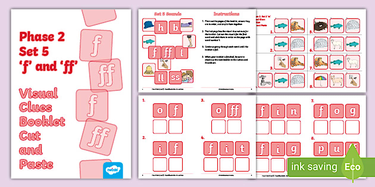 Phase 2, Set 5, 'f/ff' Visual Cues Word Cut and Paste Booklet