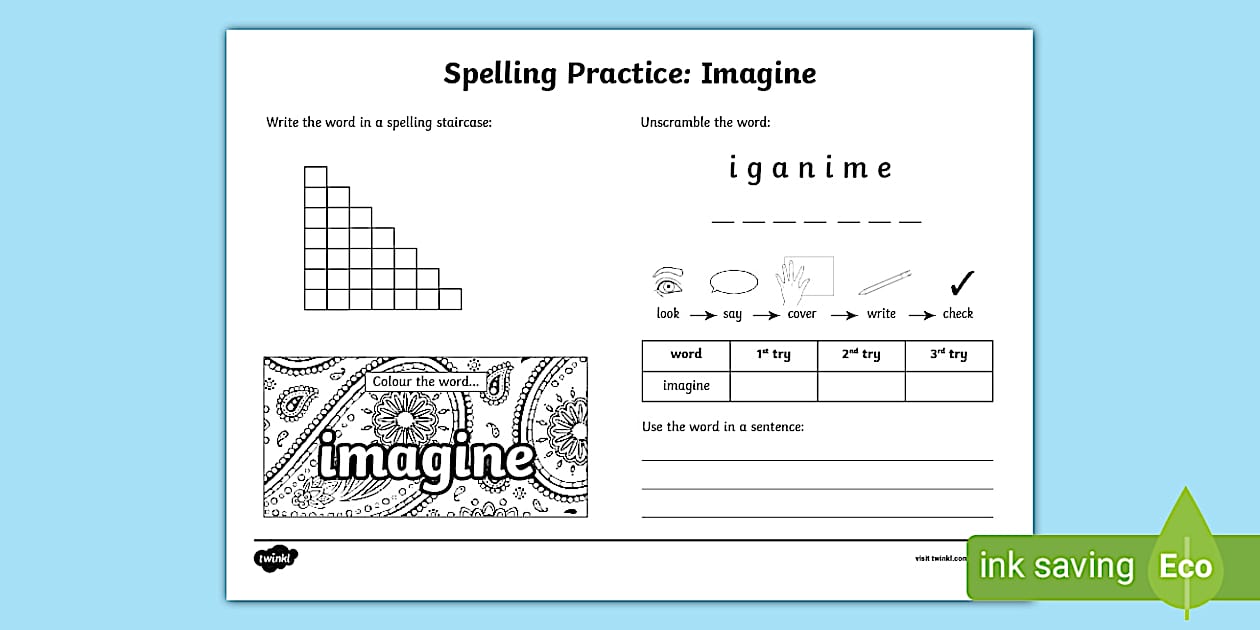 Imagine Spelling Practice Worksheet (teacher made) - Twinkl