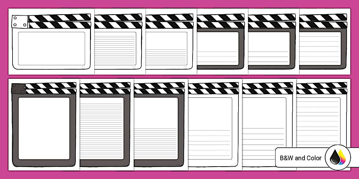 Blank and Lined Journal Writing Pages - Theater Clapboard Border