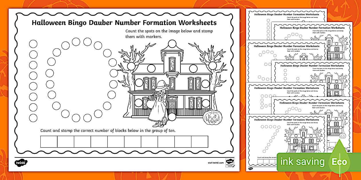 Halloween Bingo Dauber Number Formation Worksheets - Twinkl