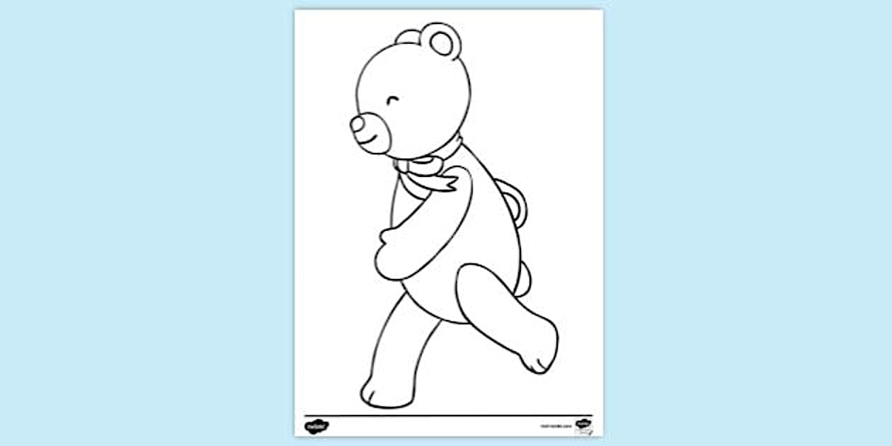 Teddy Bear Running Colouring | Colouring Sheets - Twinkl