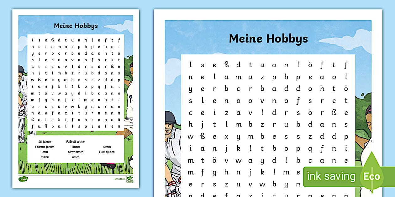 Hobbies Word Search German (teacher made) - Twinkl