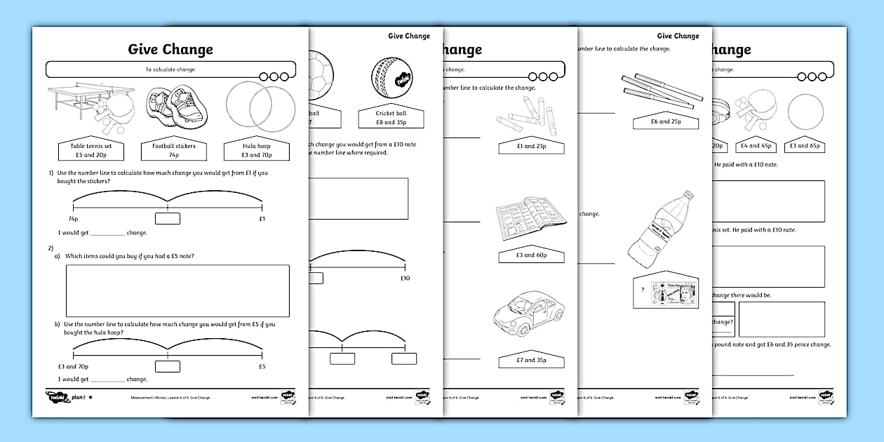 👉 Give Change Differentiated Maths Activity Sheets