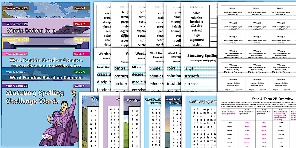 Year 4 Term 2B Bumper Spelling Pack (teacher made) - Twinkl