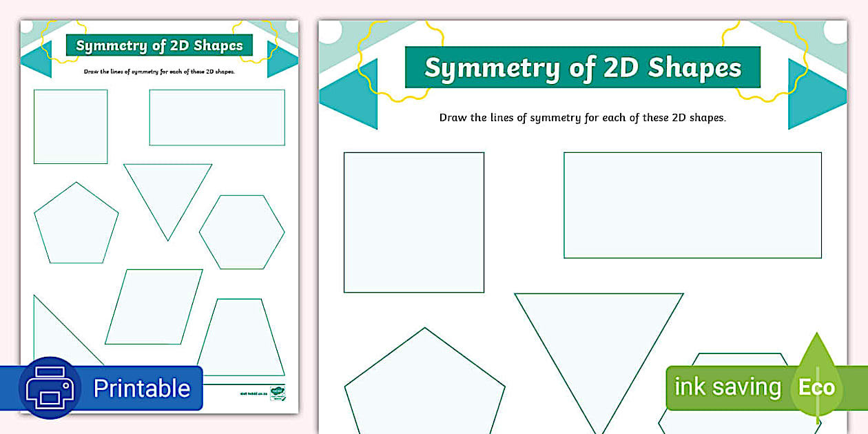 2D symmetrical shapes worksheet (teacher made) - Twinkl