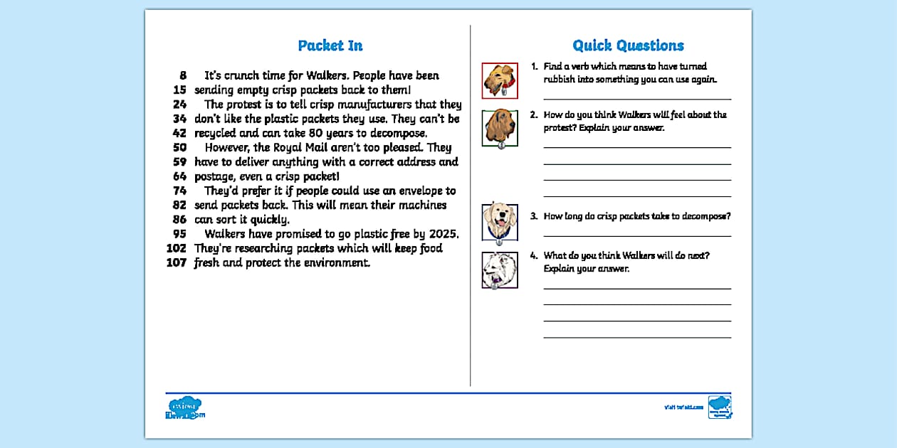 LKS2 Crisp Packets in the Post Daily News 60 - Second Read Activity Cards