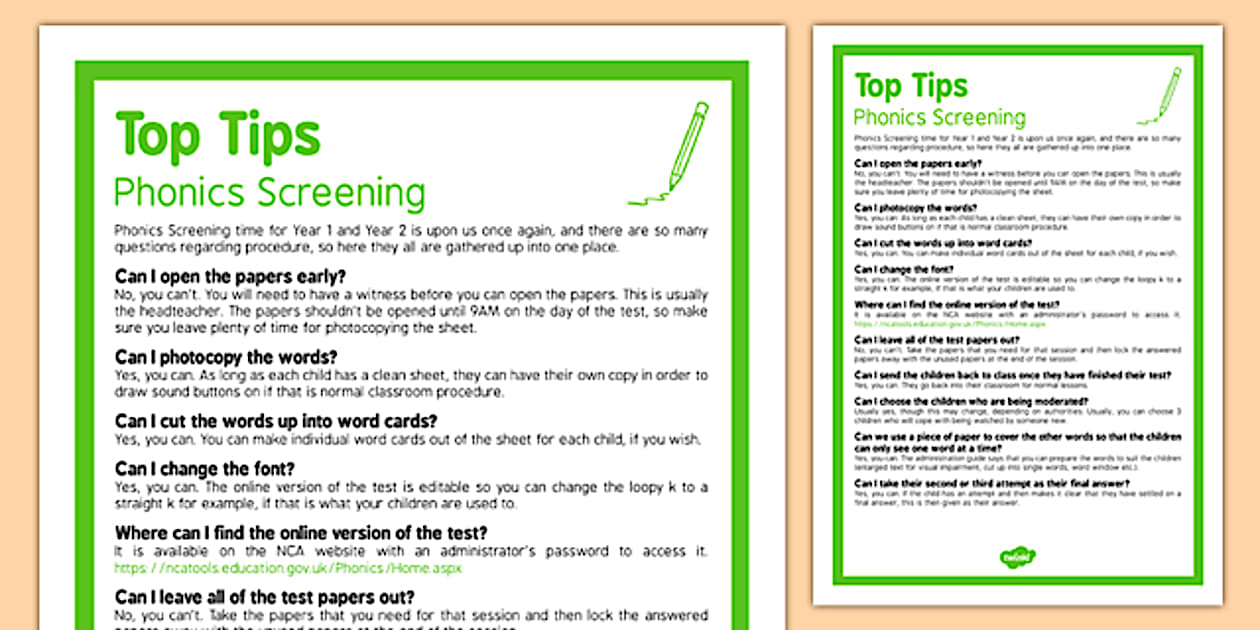 Phonics Screening Top Tips - Twinkl