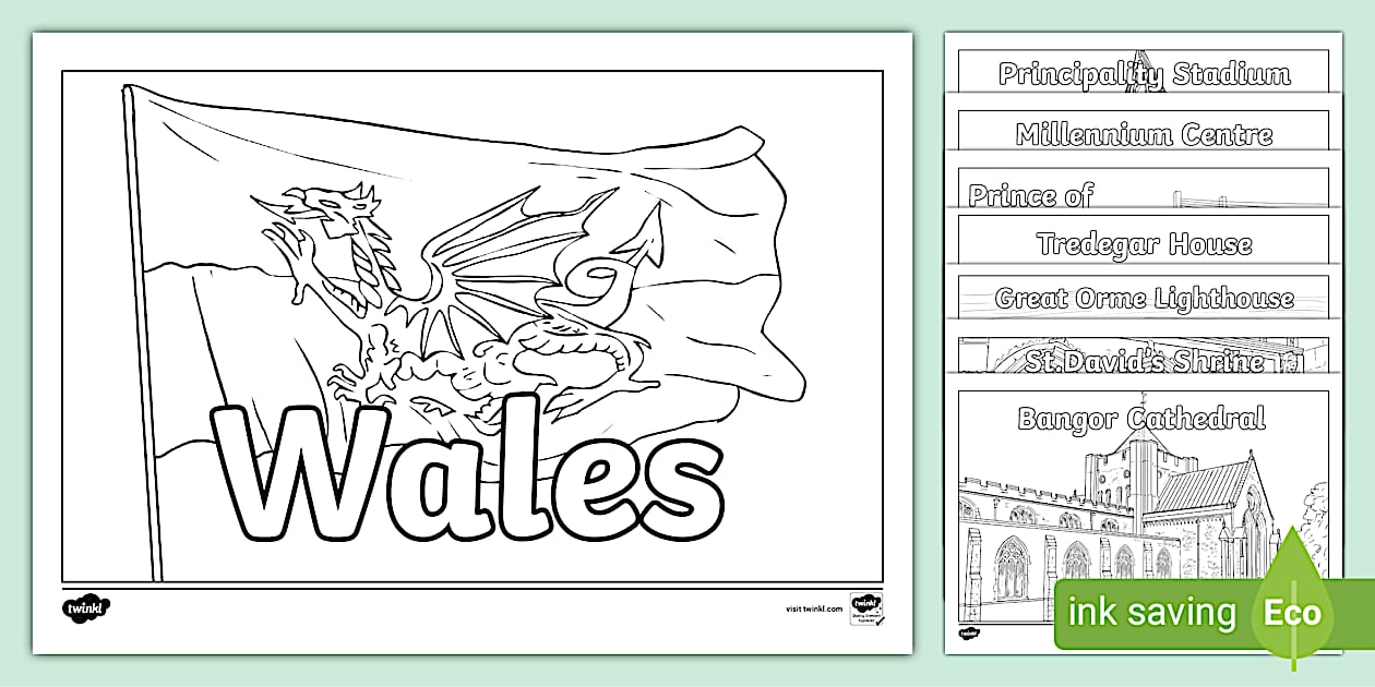 Welsh Landmarks Colouring Pages (teacher made) - Twinkl