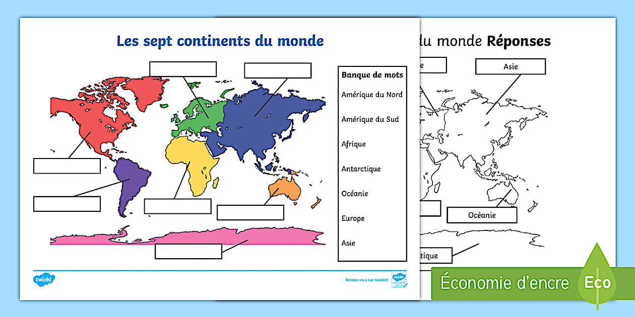 Exercice sur les continents du monde (Teacher-Made) - Twinkl