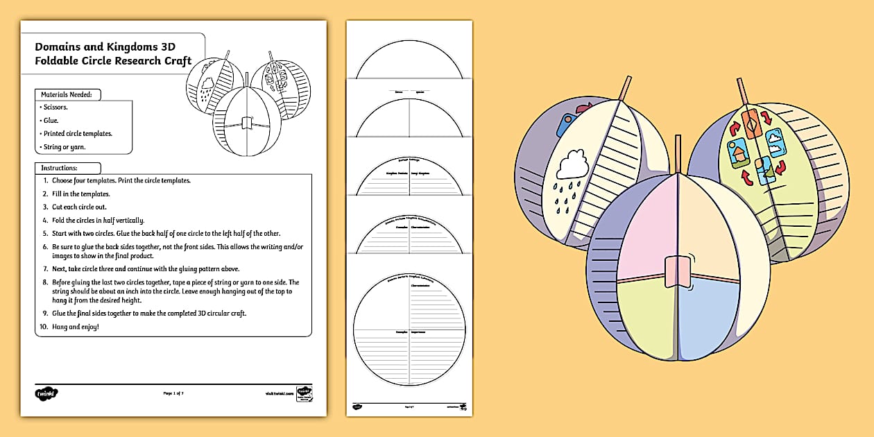 Domains and Kingdoms Taxonomy 3D Foldable Circle Research Craft for 6th-8th