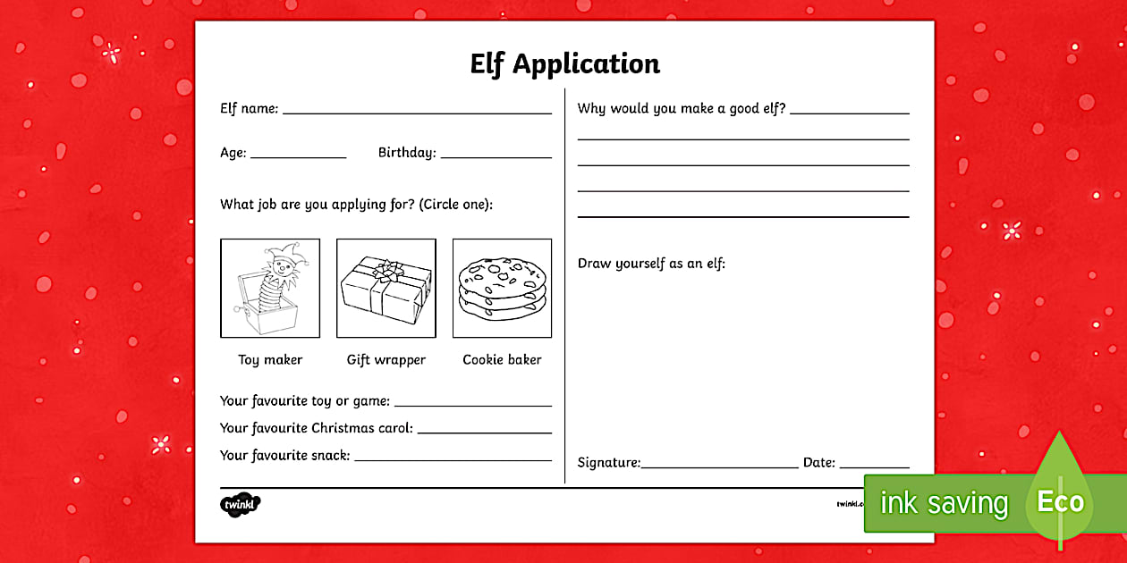 Elf Application Form Worksheet / Worksheet (teacher made)