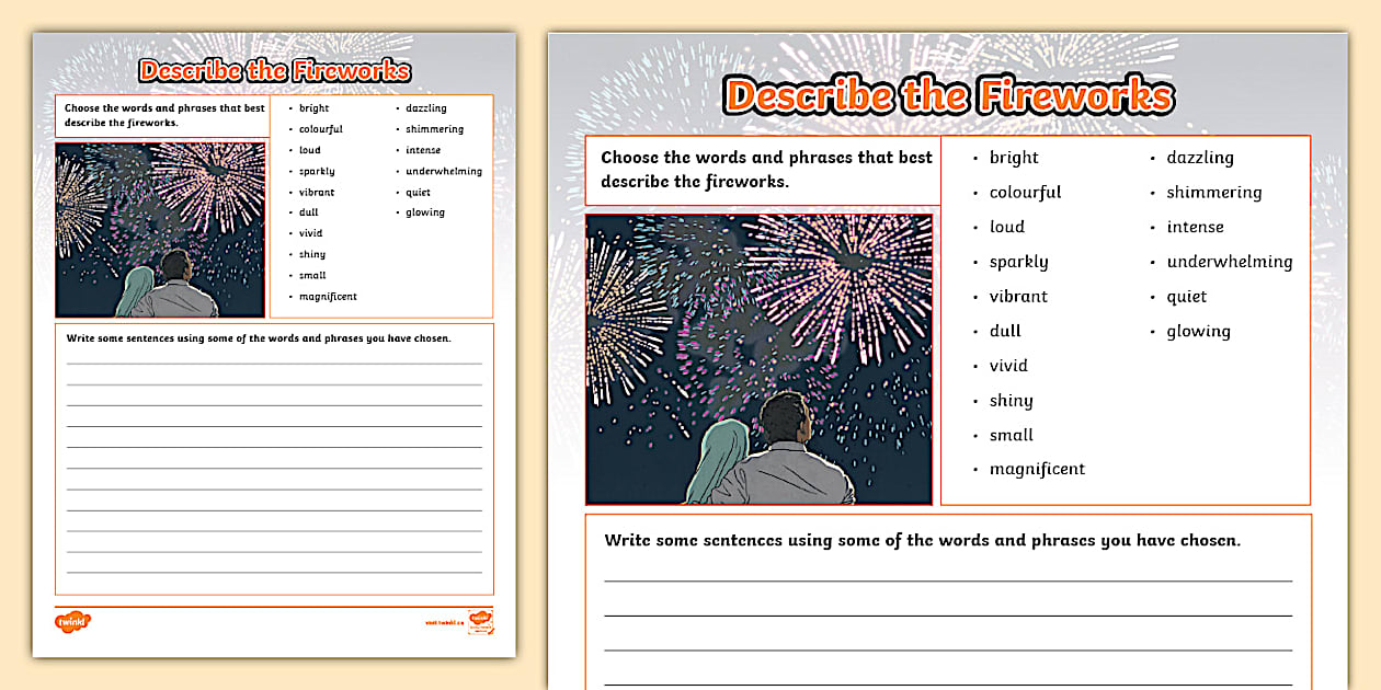 Describe the Fireworks Worksheet - Twinkl