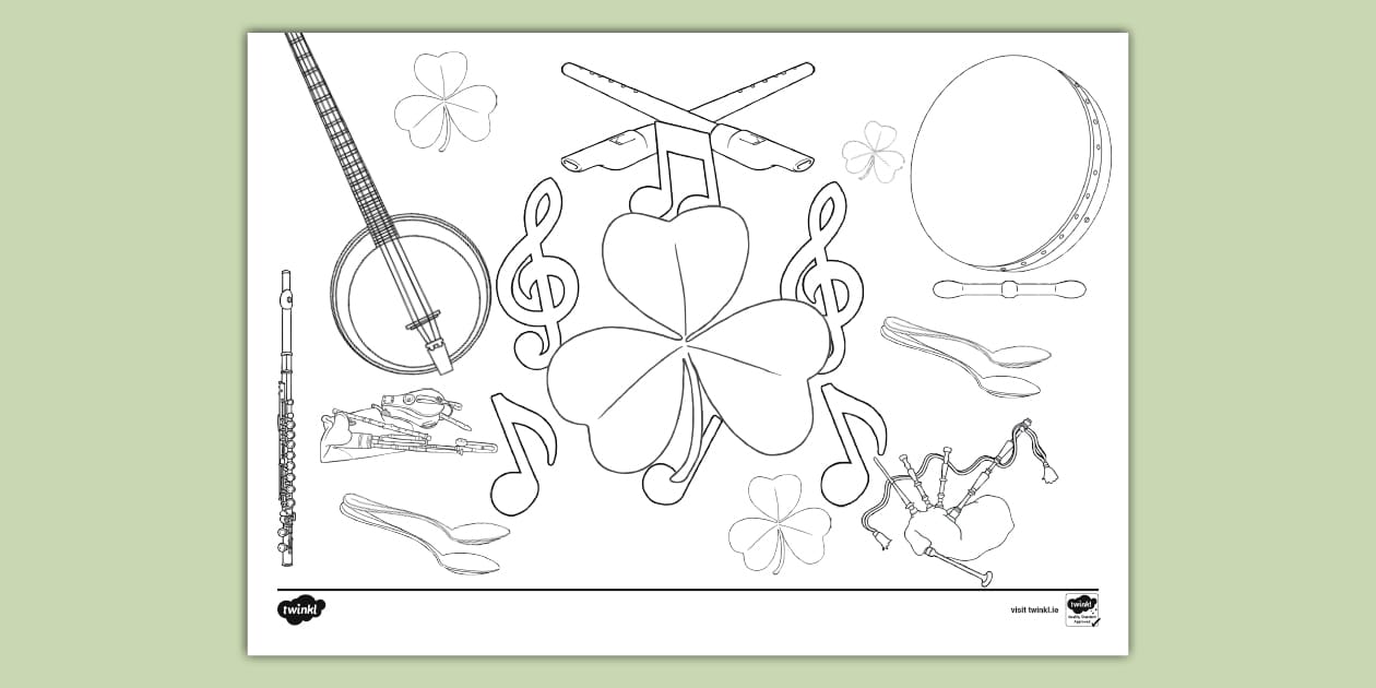 Traditional Irish Musical Instruments Colouring Page