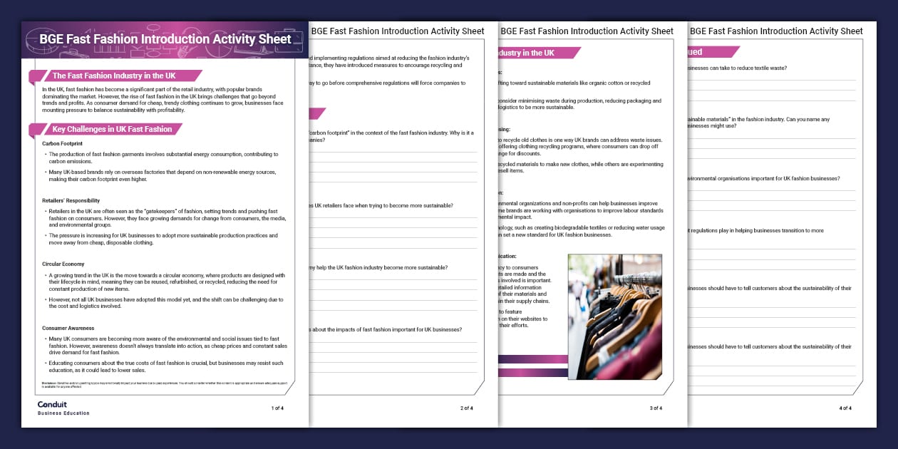 BGE Fast Fashion In the UK Activity Sheet (teacher made)