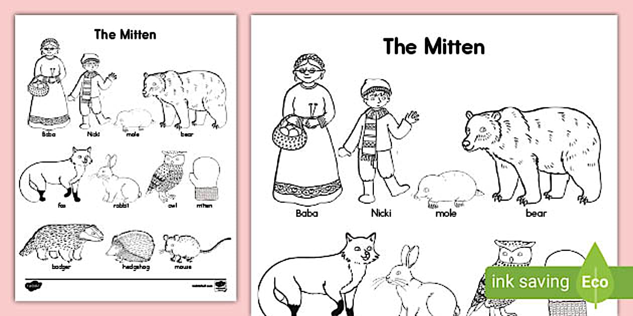 The Mitten Story Words Coloring Page (teacher made) - Twinkl