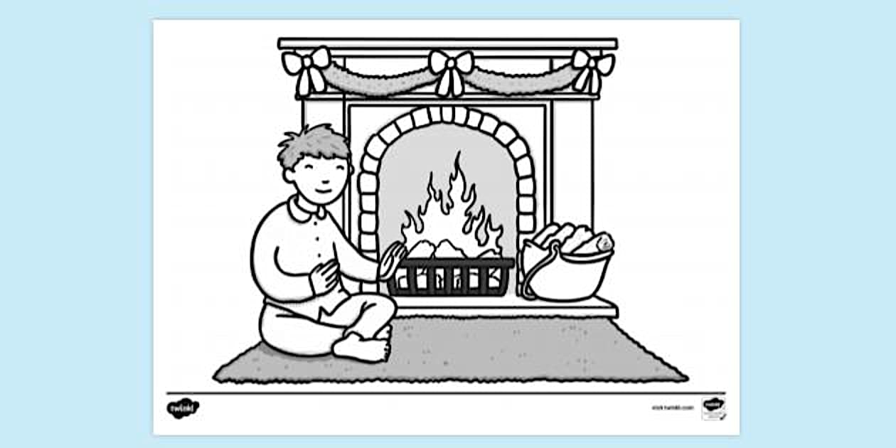 Sitting By The Fire Colouring Sheet | Primary Resources