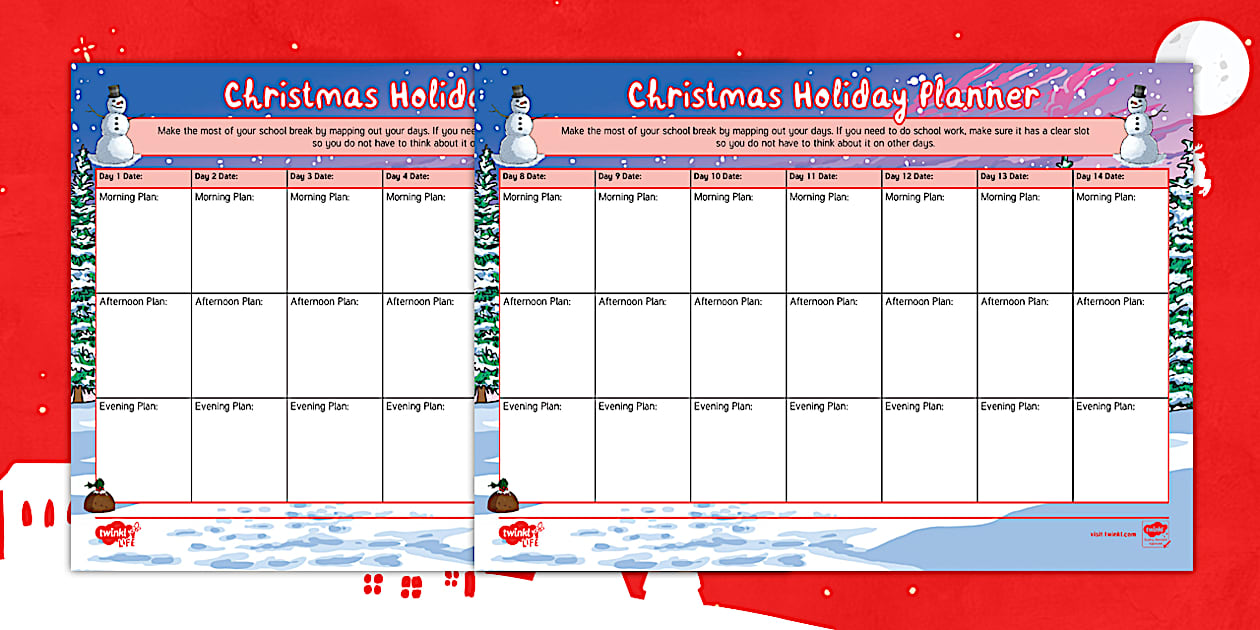 Editable Staff Wellbeing Christmas Holiday Planner - Twinkl