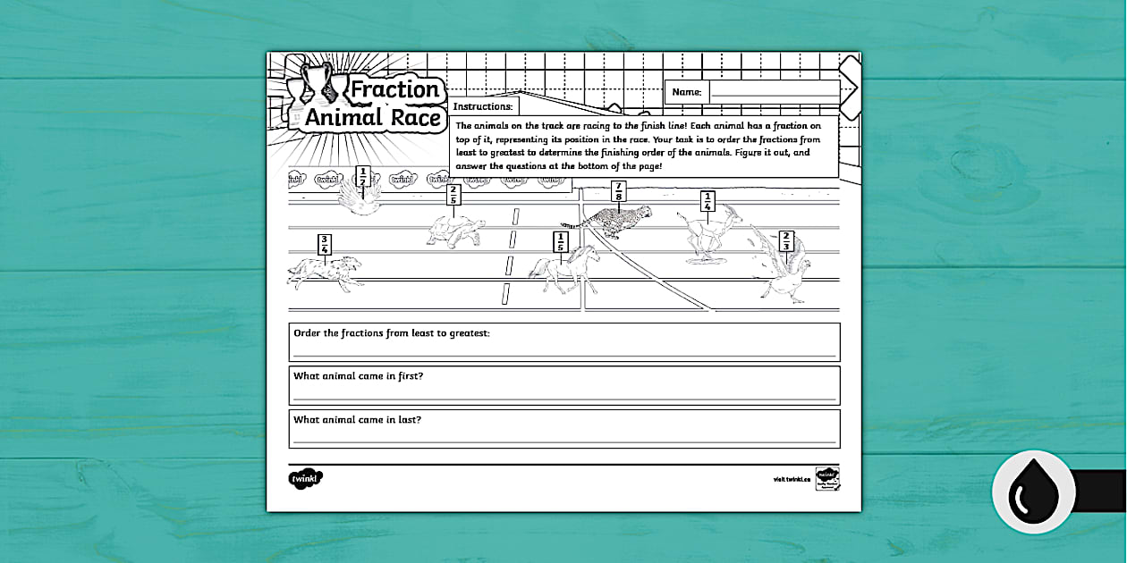 Animal Race Ordering Fractions Activity Sheet (teacher made)