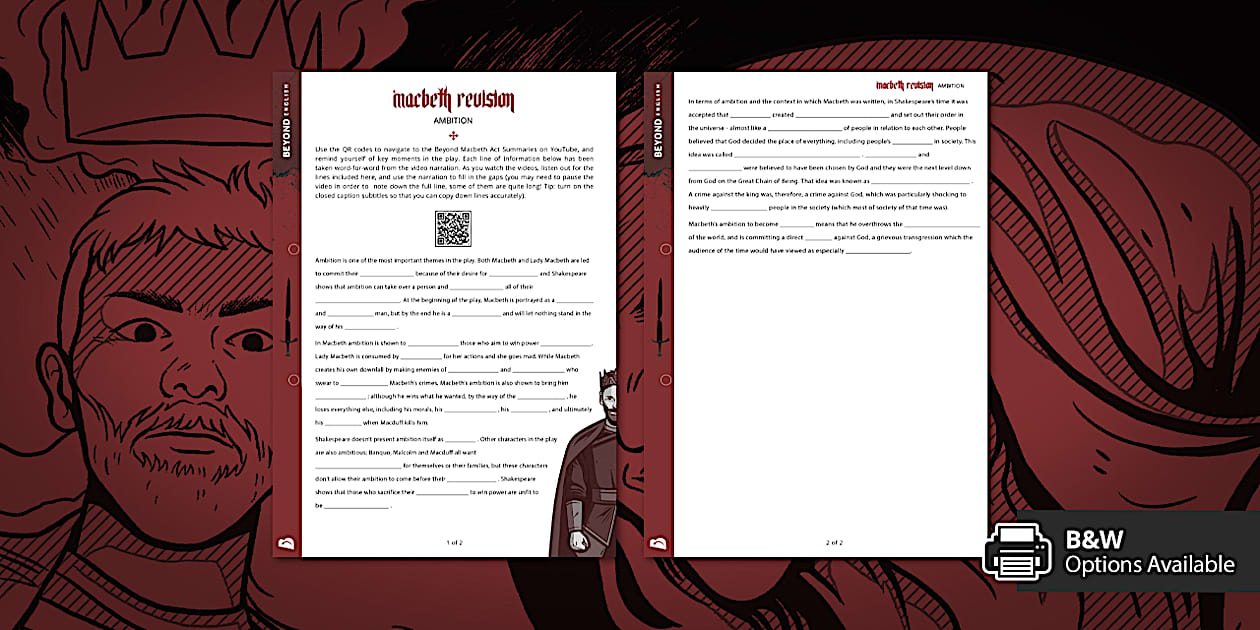 Macbeth: Themes - Ambition Cloze Activity (Teacher-Made)
