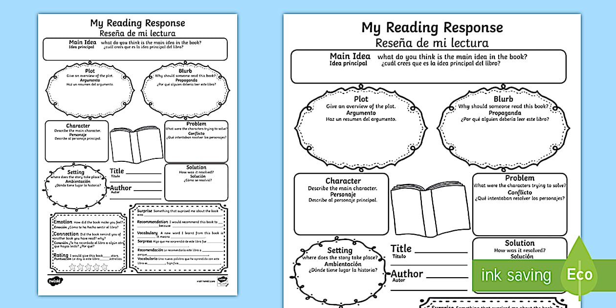 Reading Response Graphic Organiser Worksheet English/Spanish - EAL, Reading