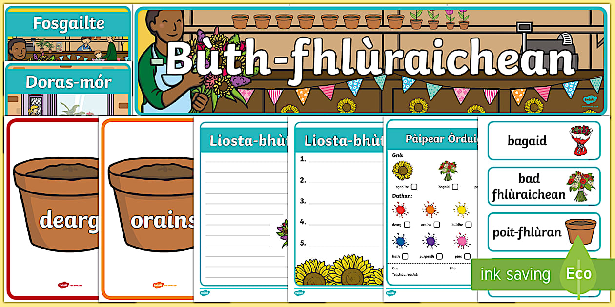 CfE Florist Role Play Pack Gaelic (Teacher-Made) - Twinkl