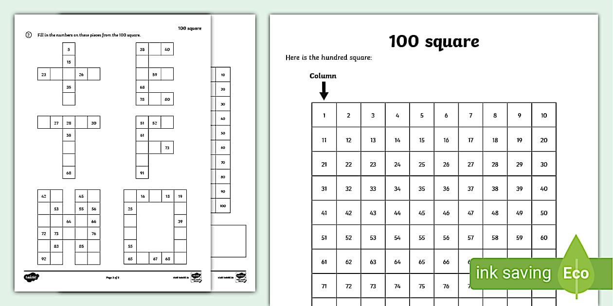 100 Square Number Patterns Activity Sheet (Teacher-Made)