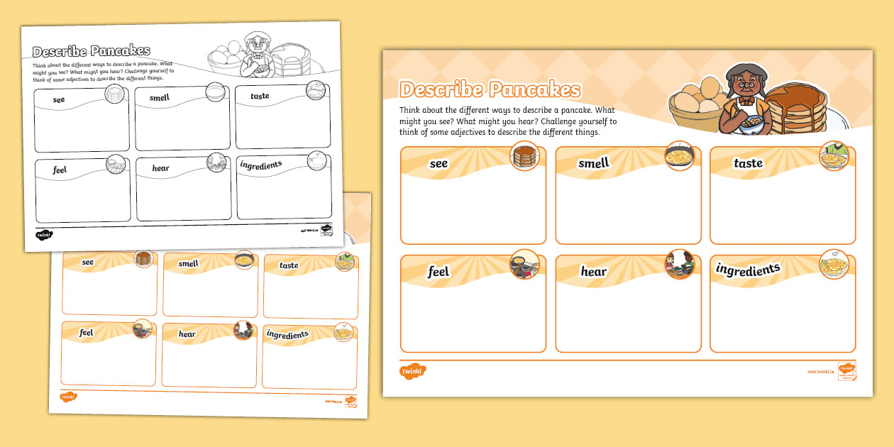 Pancake Adjectives Worksheet (Teacher-Made) - Twinkl