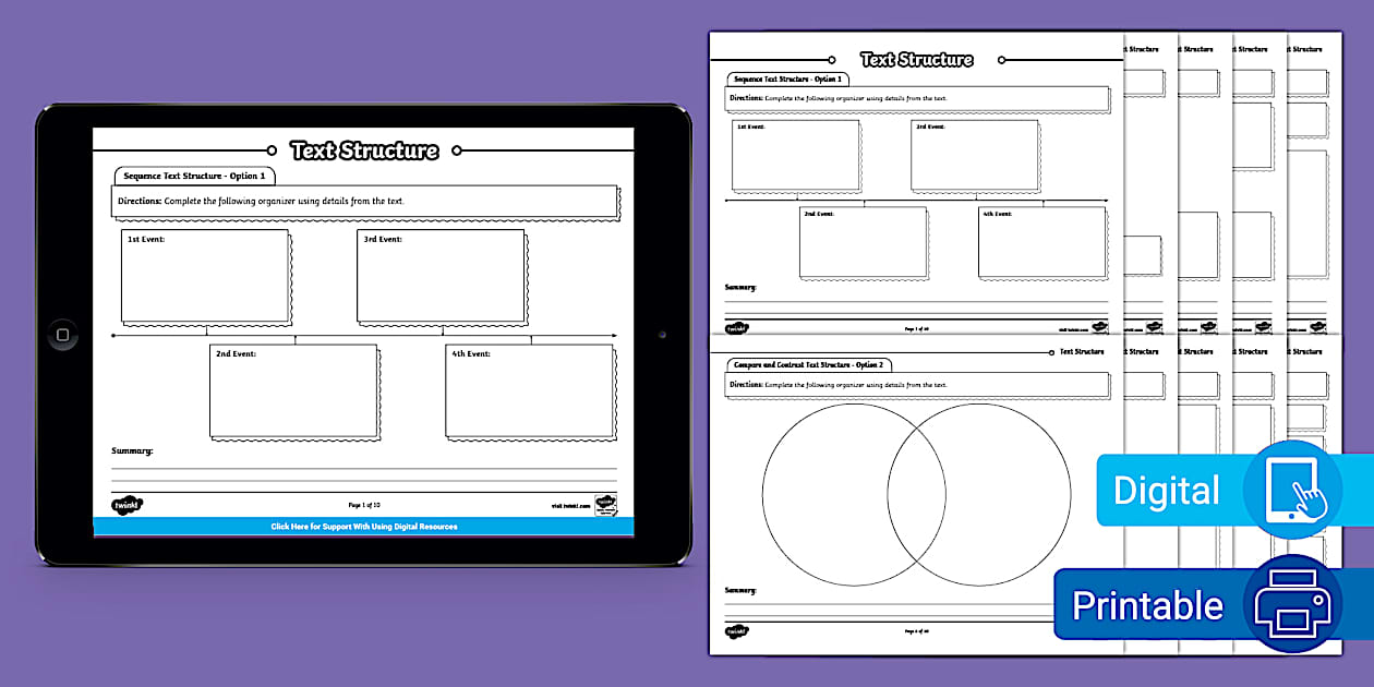 Text Structure Graphic Organizers for 6th-8th Grade - Twinkl