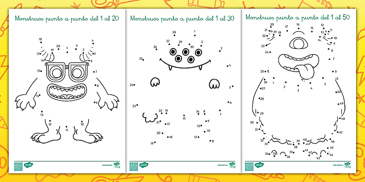 Ficha de actividad: Monstruos punto a punto - Twinkl